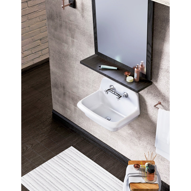 ELLAI 24-in Wall Mounted High Back Utility Sink White Ceramic Farmhouse Laundry Sink Bathroom ...